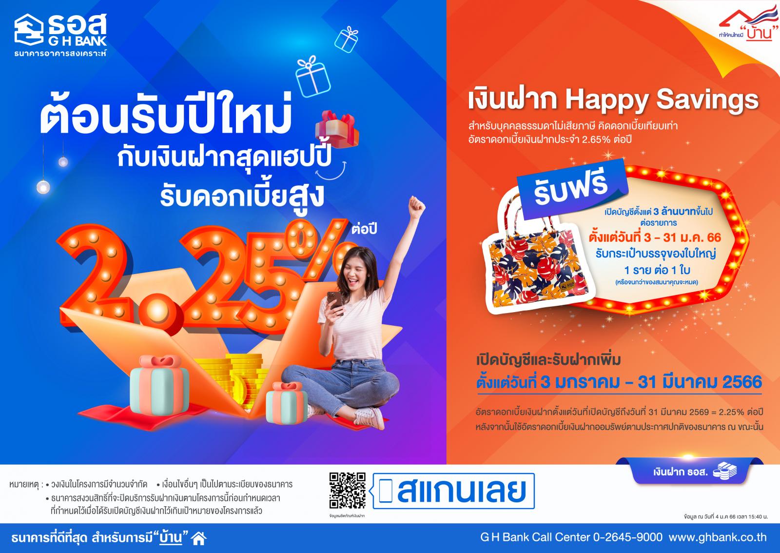 ธอส. ร่วมต้อนรับปีใหม่ 2566 เปิดตัวเงินฝากออมทรัพย์ Happy Savings อัตรา ...